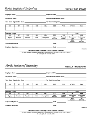 Fillable Online fit weekly time report weekly time report - Florida Institute of Technology ...