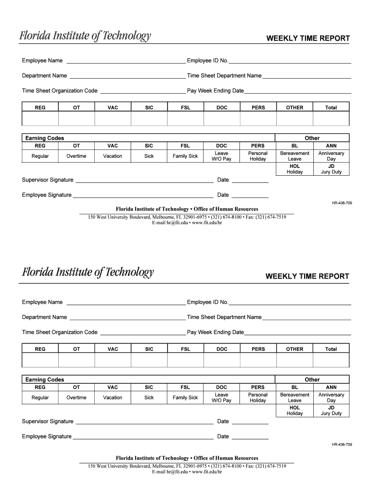 Fillable Online fit weekly time report weekly time report - Florida ...