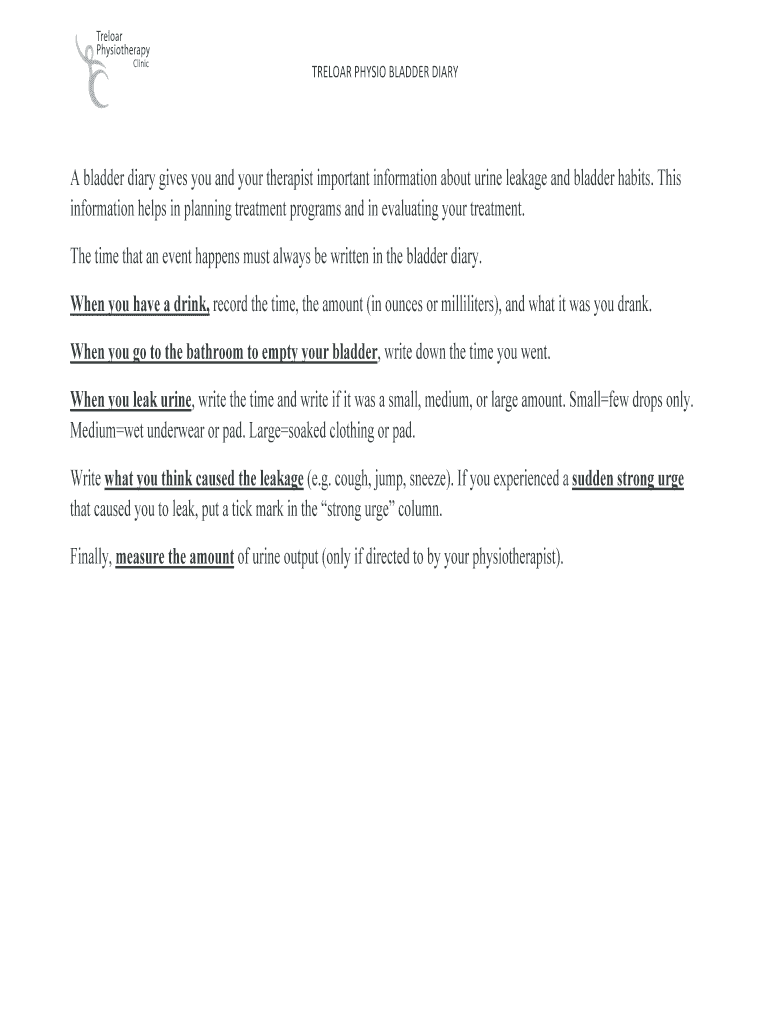 Fillable Online A bladder diary gives you and your therapist important ...