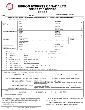Fillable Online nipponexpress NIPPON EXPRESS CANADA LTD. ORDER FOR ...