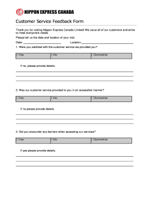 Fillable Online nipponexpress Customer Service Feedback Form - Nippon ...