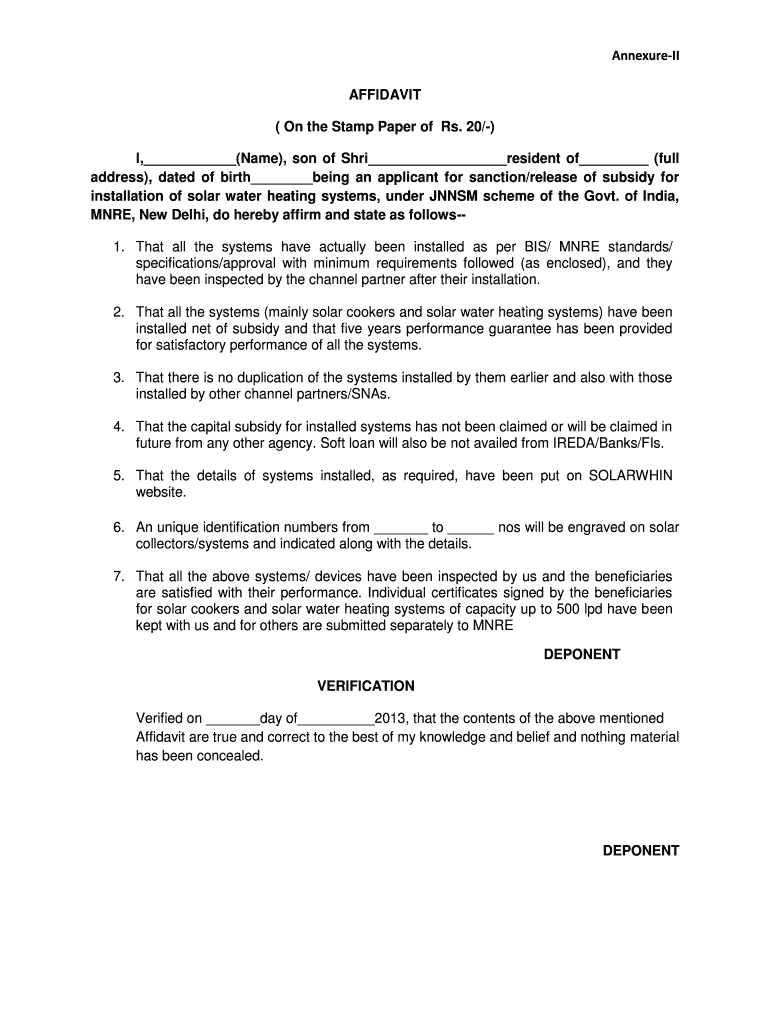 Fillable Online Annexure-II AFFIDAVIT ( On the Stamp Paper of Rs. 20 ...