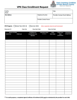 Fillable Online VPK Class Enrollment Request - TrustedPartner Fax Email Print - pdfFiller