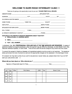 Fillable Online New Patient Form - Burr Ridge Veterinary Clinic Fax ...