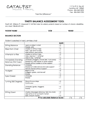 Fillable Online TINETTI BALANCE ASSESSMENT TOOL Fax Email Print - pdfFiller