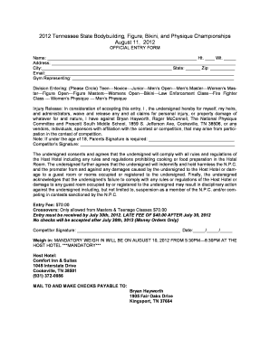 Fillable Online tennesseebodybuilding 2012 Tennessee State Bodybuilding ...