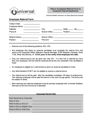 Fillable Online Employee Referral Form UPSI - Universal Pediatrics Fax ...