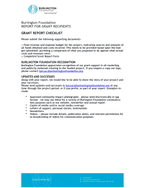 Fillable Online burlingtonfoundation Grant Report Form - Burlington ...