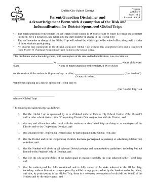 Fillable Online dublinschools 2340C F5 Parent-Guardian Disclaimer ...
