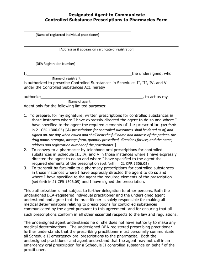 Fillable Online Controlled Substance Power of Attorney Form - National ...
