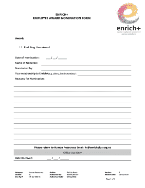 Fillable Online enrichplus org EMPLOYEE AWARD NOMINATION FORM Fax Email ...