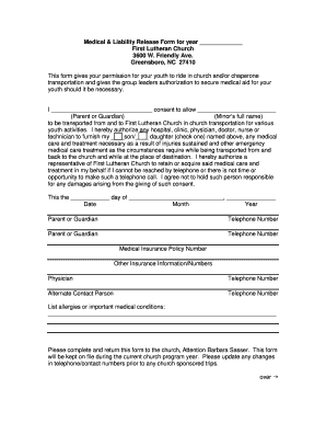 Fillable Online Medical & Liability Release Form for year 2001/2002 Fax ...