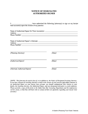 Fillable Online isb idaho notice of designated authorized signer ...