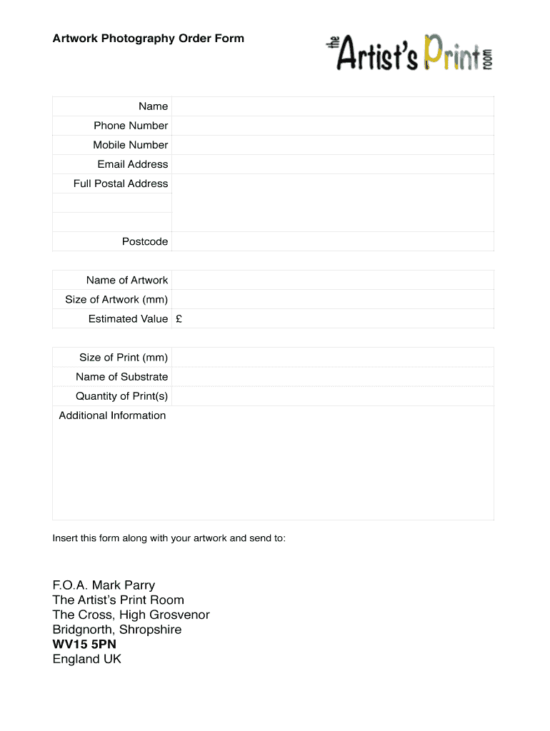 Fillable Online theartistsprintroom co TAPR Artwork Photography Order ...