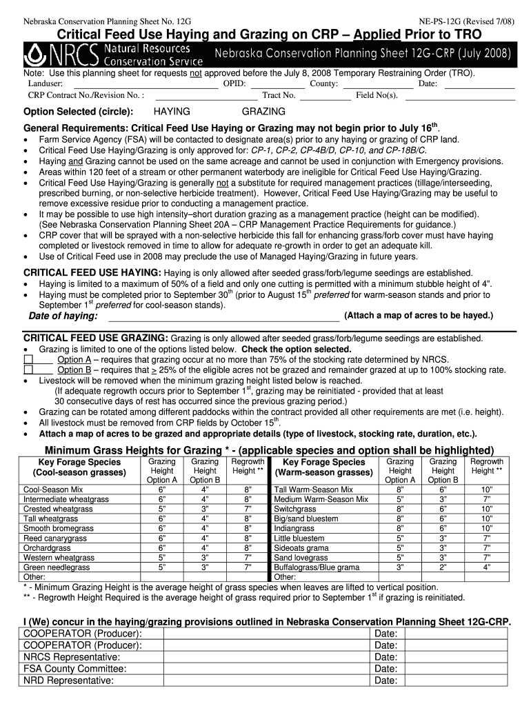Fillable Online Planning sheet 12G - CRP Critical Feed Use Haying and ...