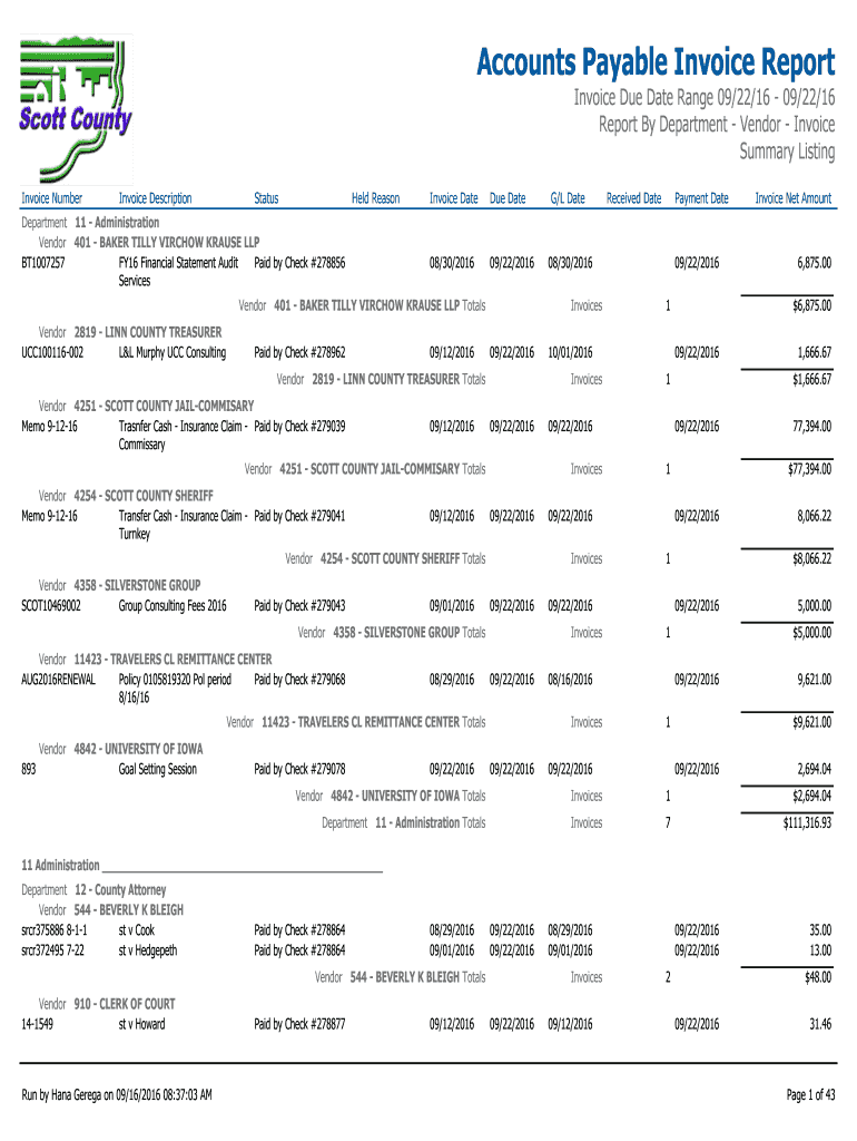 Fillable Online Accounts Payable Invoice Report - ... Fax Email Print ...