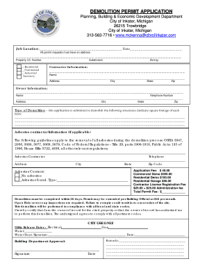 Fillable Online Application for Demolition Permit - ... Fax Email Print - pdfFiller