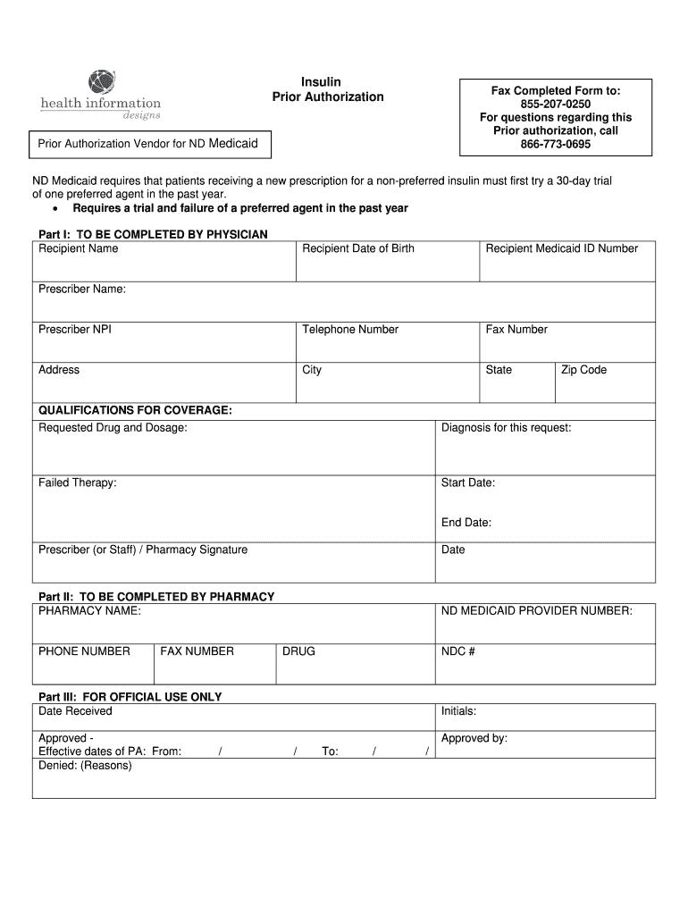 Fillable Online Insulin Prior Authorization Fax Completed Form to: 855 Fax Email Print - pdfFiller