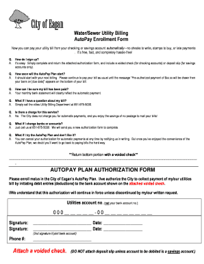 Fillable Online Water/Sewer Utility Billing AutoPay Enrollment Form Fax ...