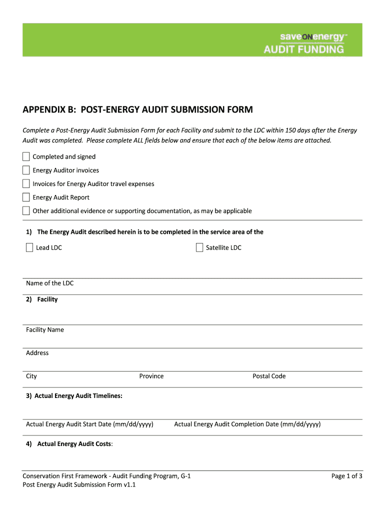 Fillable Online APPENDIX B: POST-ENERGY AUDIT SUBMISSION FORM Fax Email ...