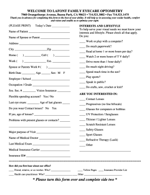 Patient Medical History Form - LaFont Family Eyecare Optometry - Fill ...