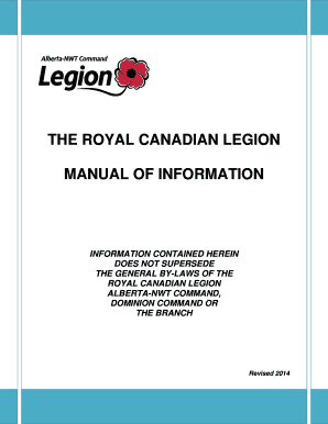 Fillable Online THE ROYAL CANADIAN LEGION MANUAL OF INFORMATION FOR THE USE OF BRANCH,DISTRICT ...