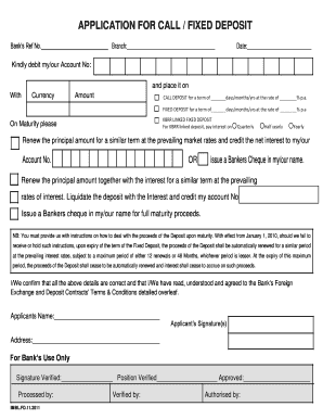 Fillable Online APPLICATION FOR CALL / FIXED DEPOSIT Fax Email Print ...