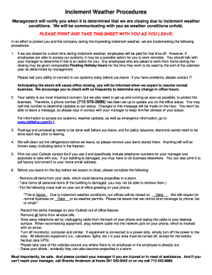 Fillable Online Inclement Weather Procedures Fax Email Print - pdfFiller