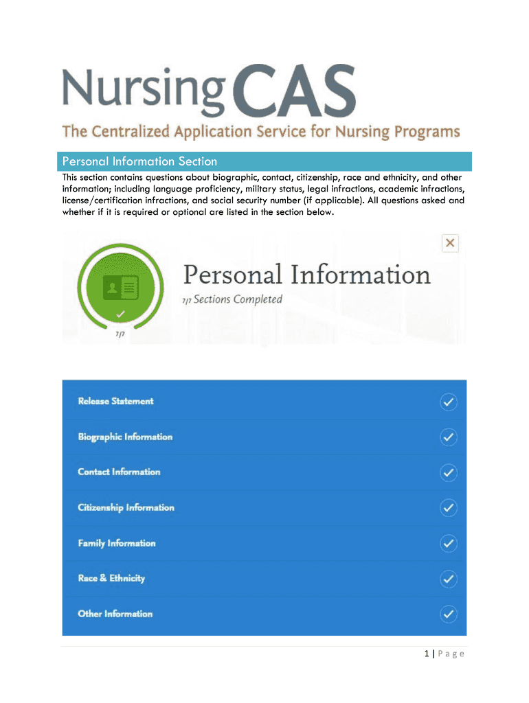 Fillable Online Personal Information Section - NursingCAS Fax Email ...