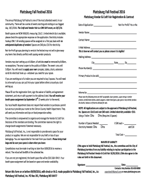 Fillable Online Plattsburg Vendor & Craft Fair Registration & Contract ...