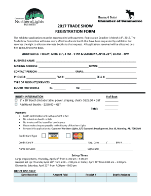 Fillable Online 2017 TRADE SHOW REGISTRATION FORM Fax Email Print ...