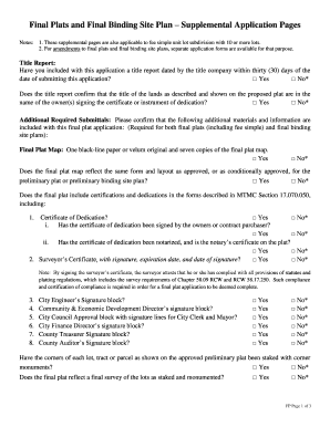 Fillable Online Final Plats and Final Binding Site Plan Supplemental ...