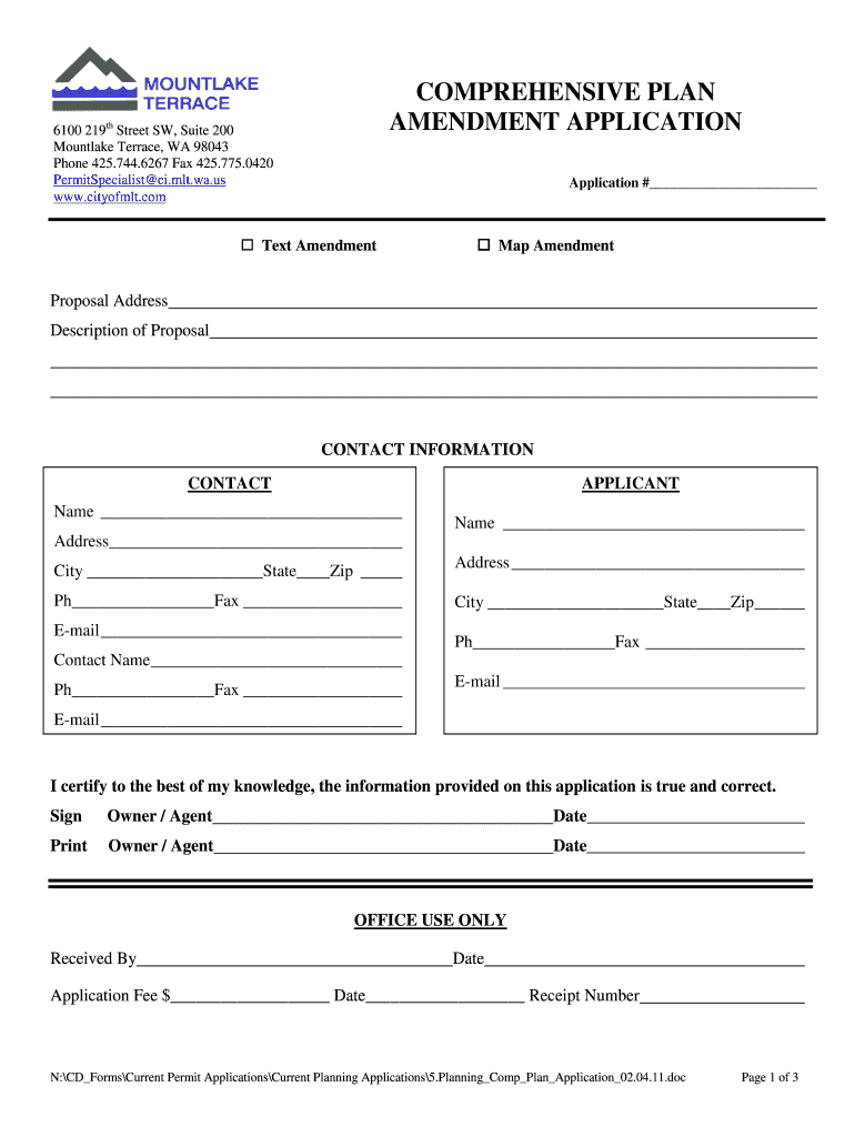 Fillable Online comprehensive plan amendment application - Mountlake ...