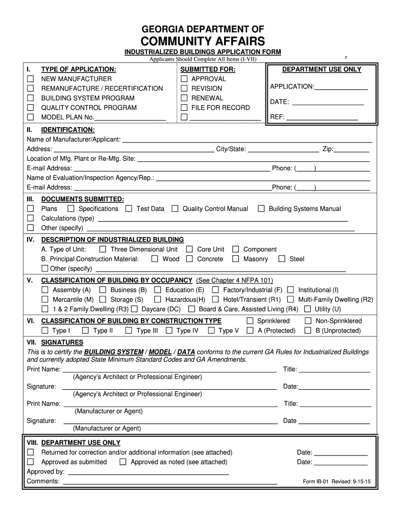 Fillable Online dca state ga INDUSTRIALIZED BUILDINGS APPLICATION FORM ...