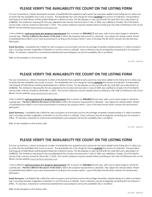 Fillable Online PLEASE VERIFY THE AVAILABILITY FEE COUNT ON THE LISTING ...