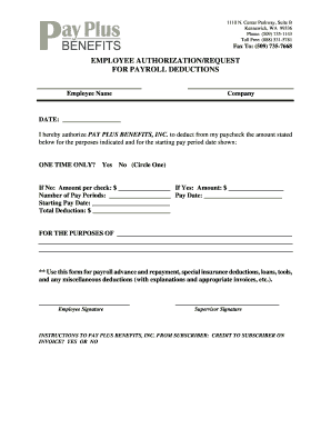 Fillable Online EMPLOYEE AUTHORIZATION/REQUEST FOR PAYROLL... Fax Email Print - pdfFiller