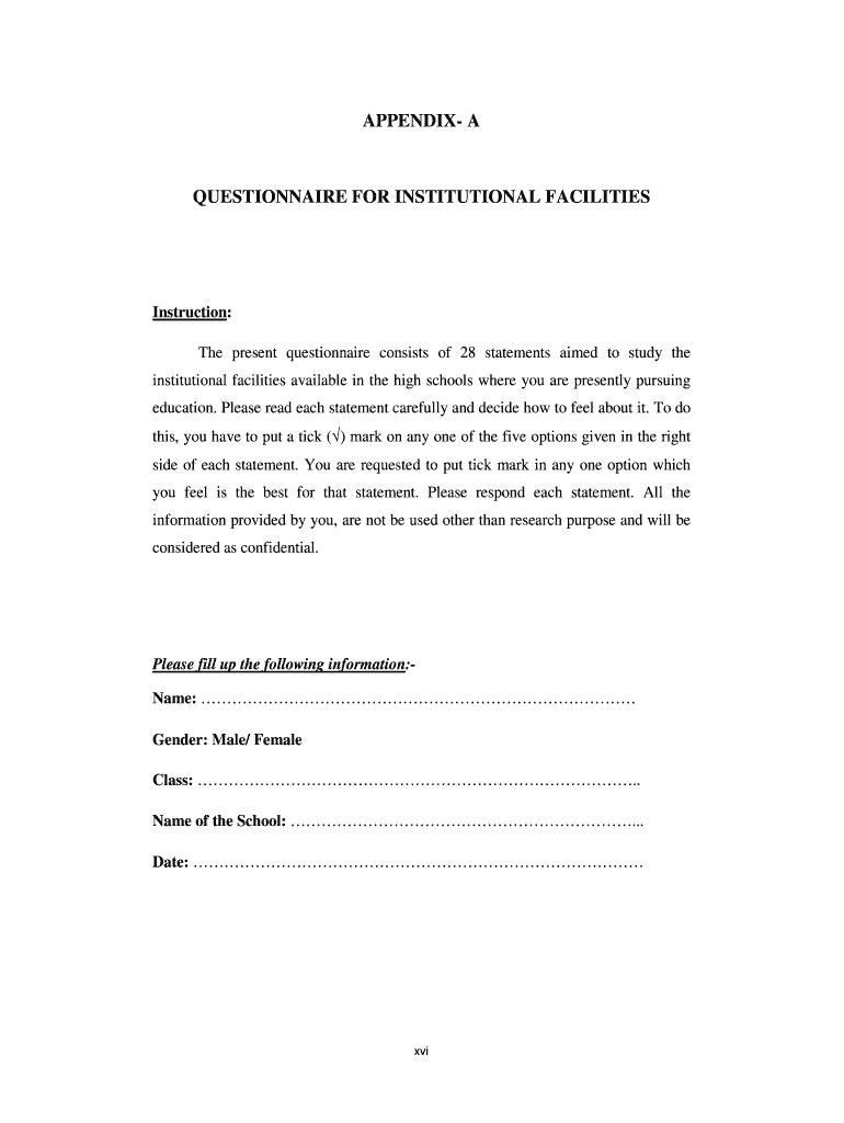 Fillable Online shodhganga inflibnet ac APPENDIX- A QUESTIONNAIRE FOR ...