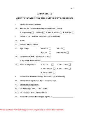 Fillable Online shodhganga inflibnet ac APPENDIX - A QUESTIONNAIRE FOR ...