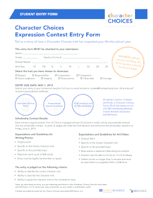 Fillable Online Character Choices Expression Contest Entry Form ...