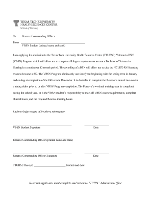 Fillable Online ttuhsc Attachement A- VBSN Reservist Agreement Letter ...