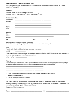 Fillable Online Artwork Submission Form - The Arts of Life Fax Email ...