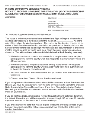Fillable Online cdss ca in-home supportive services program notice to ...