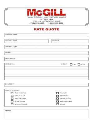 Fillable Online rate quote form Fax Email Print - pdfFiller