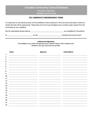 Fillable Online Candidate Endorsement Form - University of Delaware Fax Email Print - pdfFiller