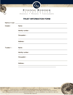 Fillable Online etiennebedeker co TRUST INFORMATION FORM ...