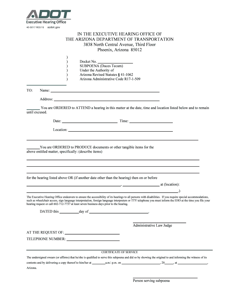 Fillable Online azdot Subpoenas Form Fax Email Print - pdfFiller