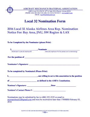 Fillable Online Nomination form here - AMFA Local 32 Fax Email Print - pdfFiller