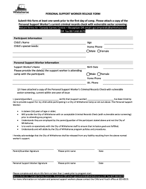 Fillable Online Support Worker Form - City of Whitehorse Fax Email ...