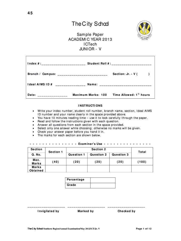 Fillable Online Answer Key Sample Paper ICT Junior V - Junior Section ...