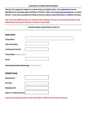 Fillable Online ELM CREATE LEARNER GROUP REQUEST This form is to ...